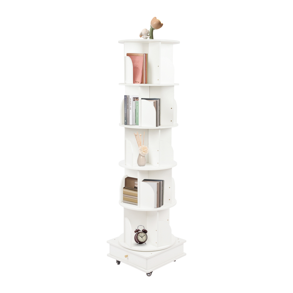 5-Tray Rotating Bookshelf, 360° Rotating Bookshelf, Round Bookshelf ...