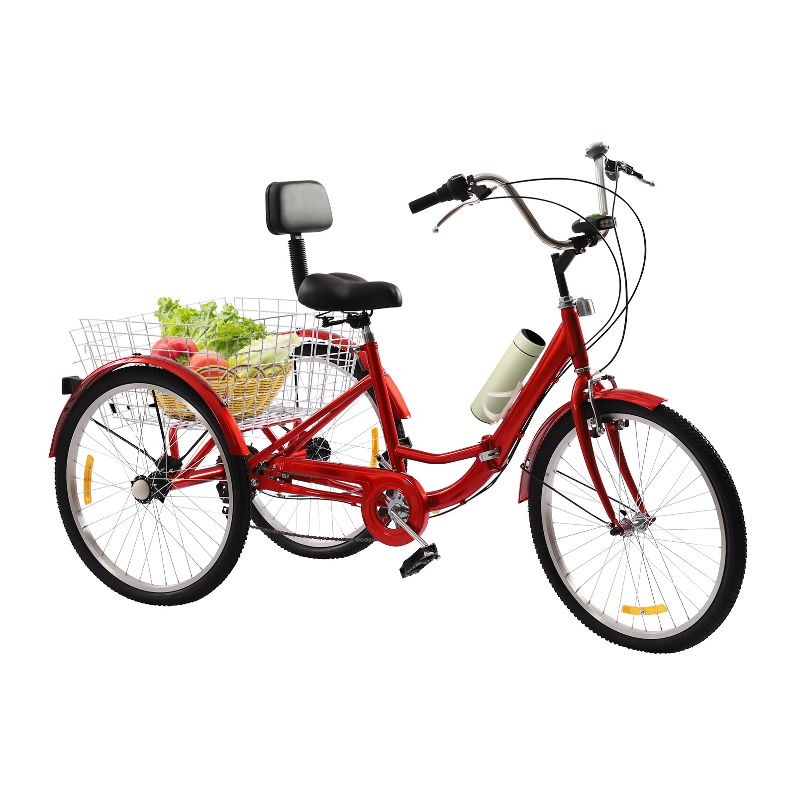 24-inch folding tricycle, 7-speed, with LED lights and basket, for ...
